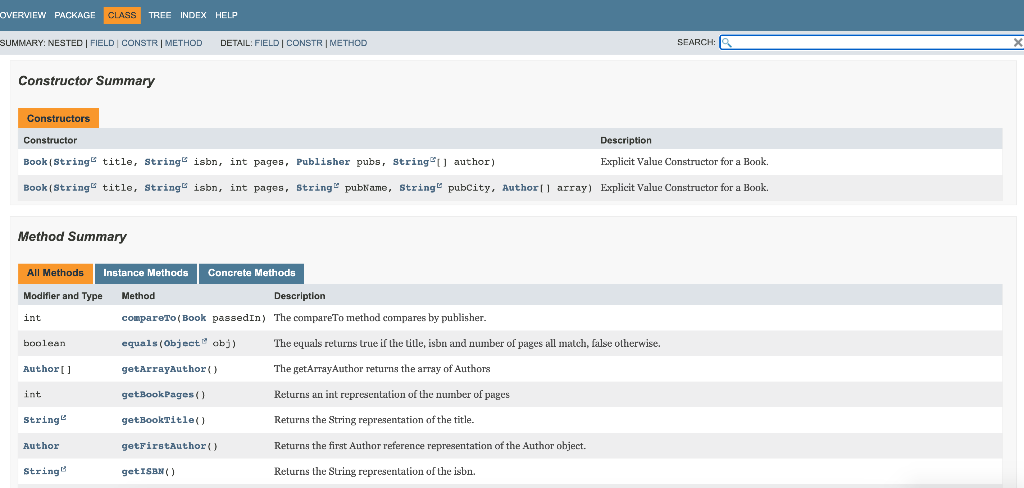 Solved Method Summarypublic class Book extends object | Chegg.com