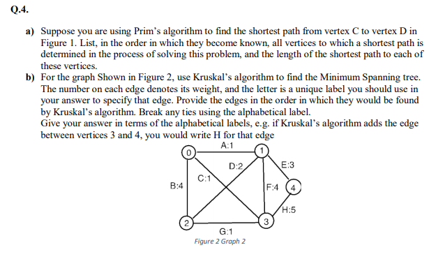 Solved Q.4. a) Suppose you are using Prim's algorithm to | Chegg.com