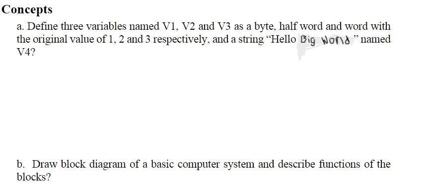 Concepts a. Define three variables named V1, V2 and | Chegg.com