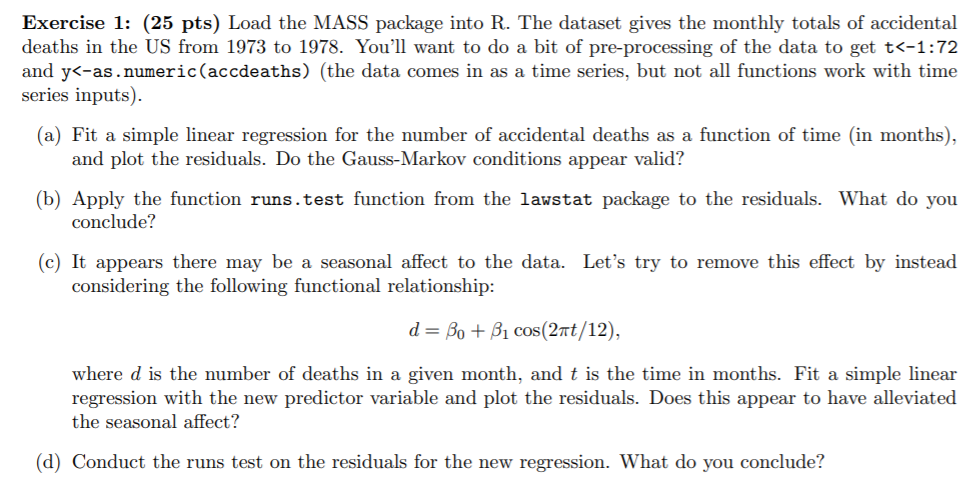 Exercise 1: (25 pts) Load the MASS package into R. | Chegg.com