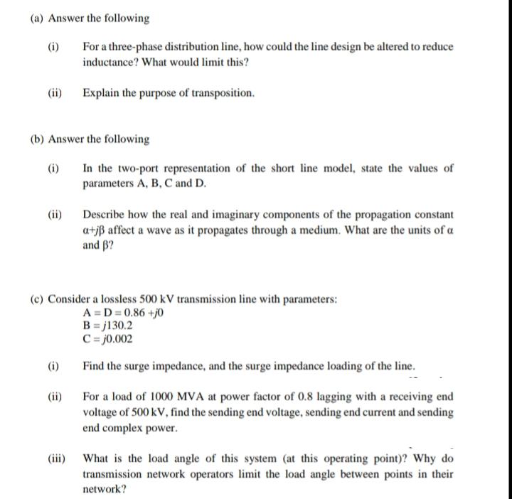 Solved (a) Answer the following (i) For a three-phase | Chegg.com