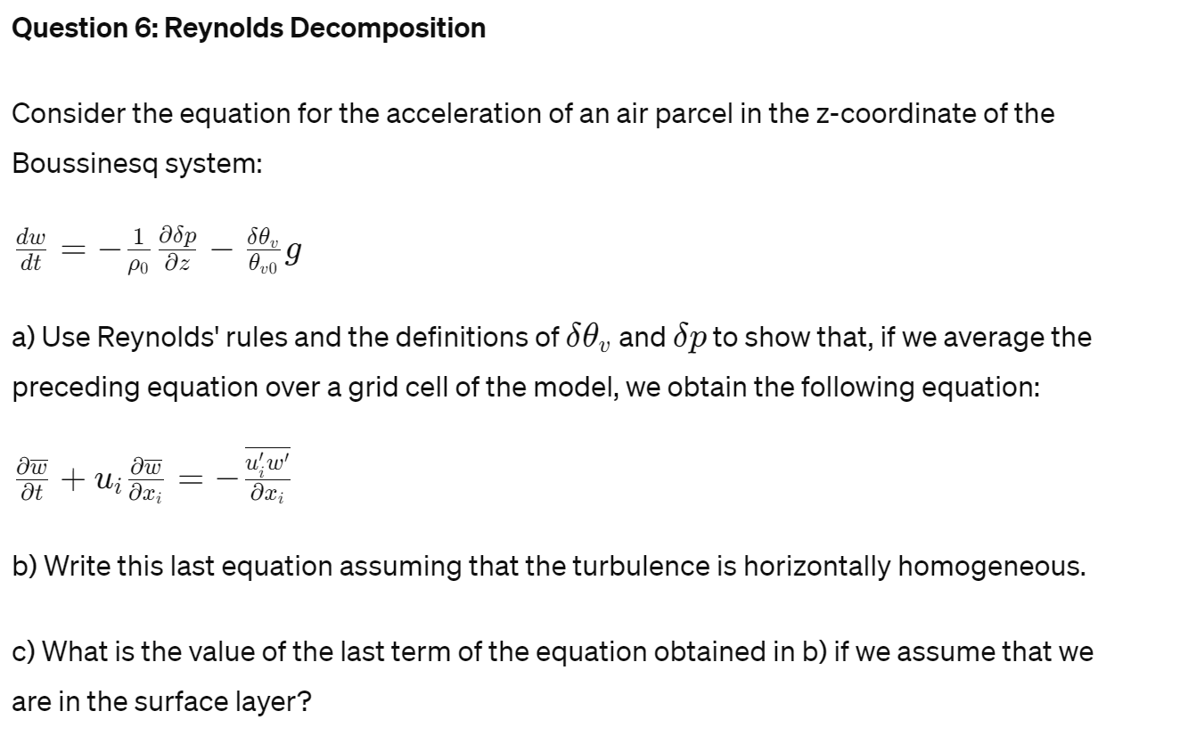 Solved Question 6: Reynolds DecompositionConsider the | Chegg.com