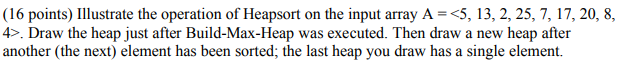 Solved (16 points) Illustrate the operation of Heapsort on | Chegg.com