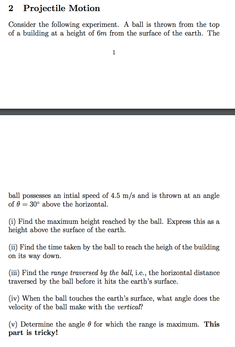 Solved 2 Projectile Motion Consider the following | Chegg.com