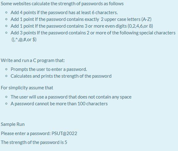 Solved Some websites calculate the strength of passwords as | Chegg.com