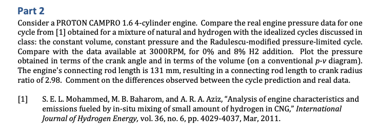 Part 2 Consider a PROTON CAMPRO 1.6 4-cylinder | Chegg.com