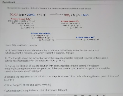 Solved Question 6 The net ionic equation of the RedOx | Chegg.com