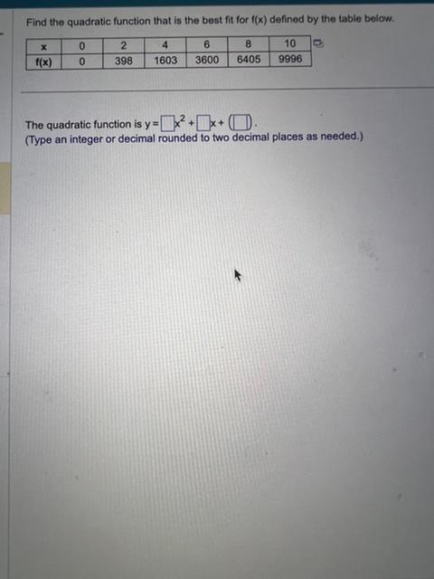 Solved Find the quadratic function that is the best fit for | Chegg.com