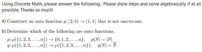 Solved Using Discrete Math, please answer the following. | Chegg.com