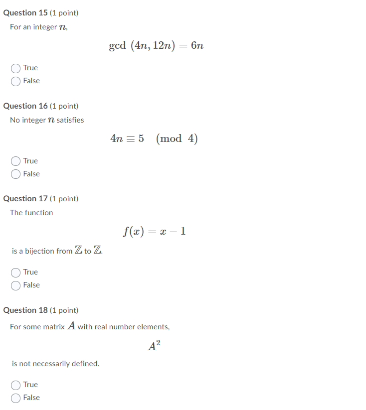 Solved Question 15 (1 point) For an integer n, gcd (4n, 12n) | Chegg.com