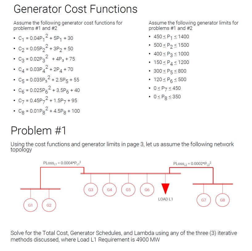 Solved Generator Cost FunctionsAssume the following | Chegg.com