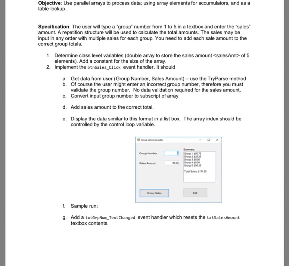 Objective: Use parallel arrays to process data; using | Chegg.com