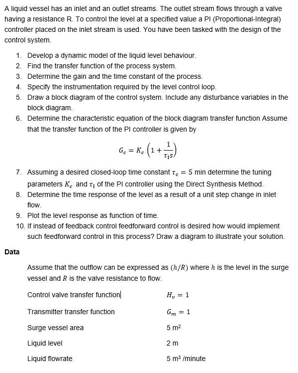 Solved A liquid vessel has an inlet and an outlet streams. | Chegg.com