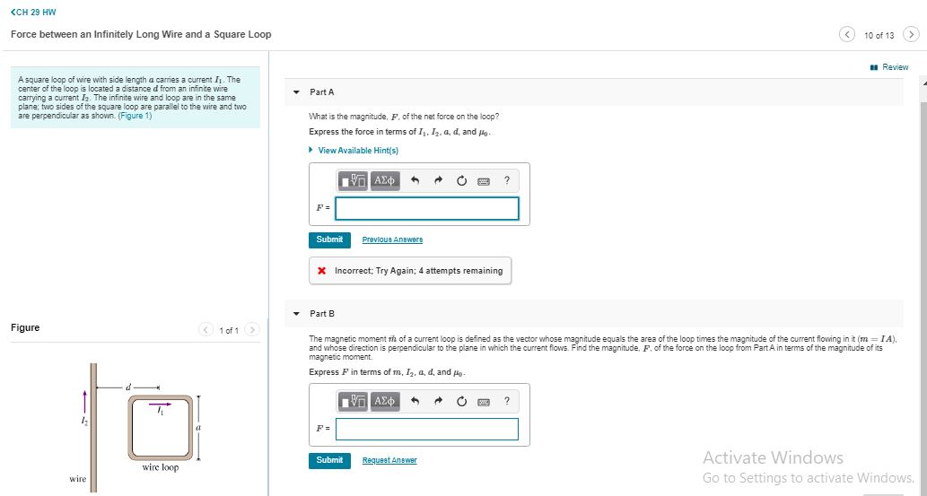 Solved Review Part A A square loop of wire with side length | Chegg.com