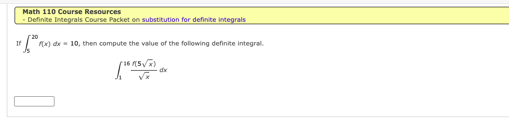 Solved Math 110 Course Resources - Definite Integrals Course | Chegg.com