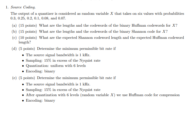 Solved 1. Source Coding The output of a quantizer is | Chegg.com