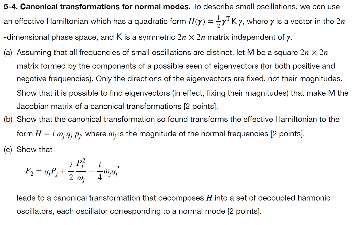 5-4. Canonical transformations for normal modes. To | Chegg.com