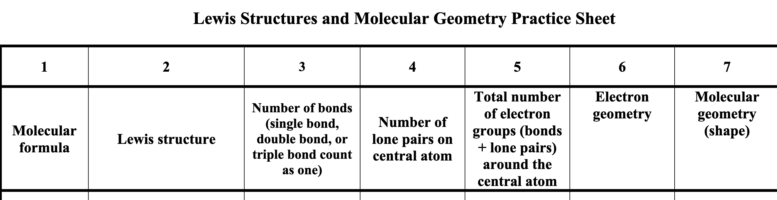 Solved Lewis Structures and Molecular Geometry Practice | Chegg.com