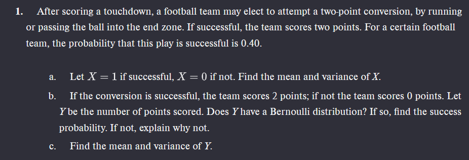 Solved After scoring a touchdown, a football team may elect | Chegg.com