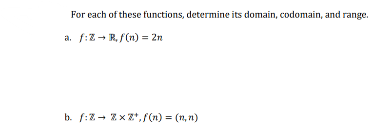 Solved For each of these functions, determine its domain, | Chegg.com