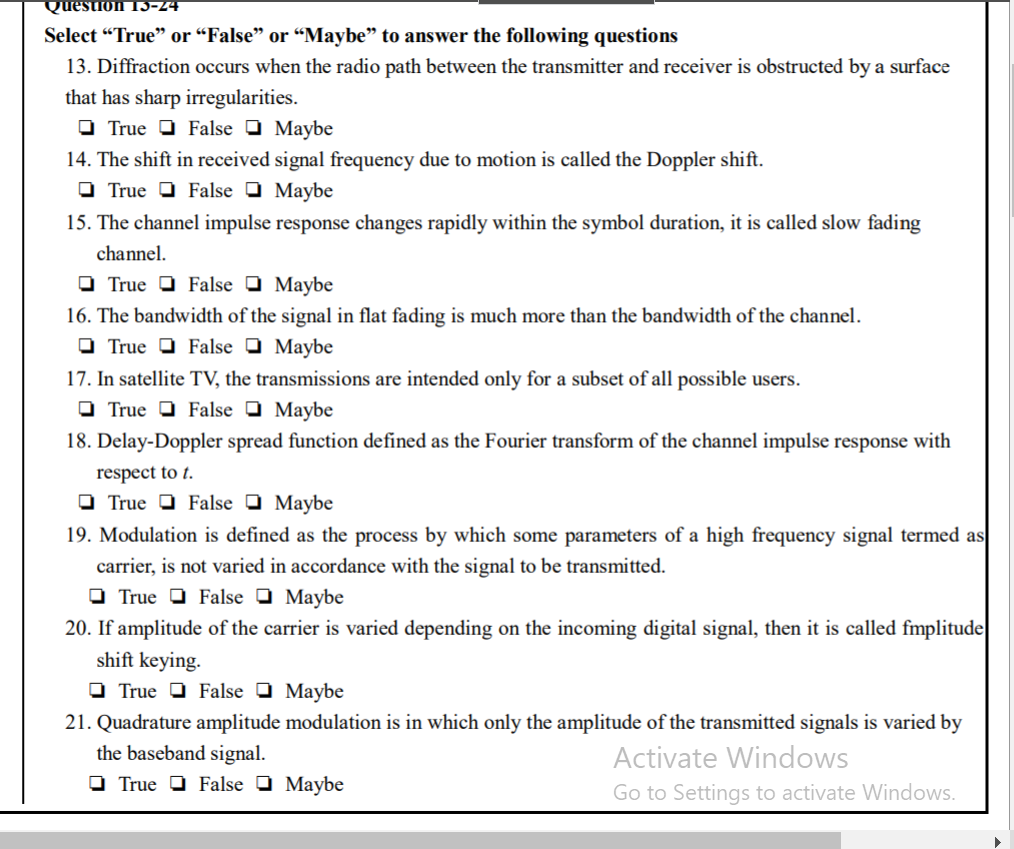 Solved Question 13-24 Select “True” or “False” or “Maybe” to | Chegg.com