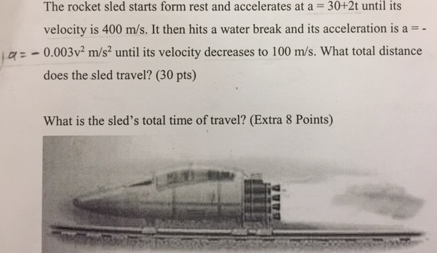 Solved The rocket sled starts form rest and accelerates at a | Chegg.com