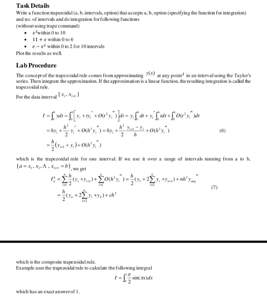 Solved Task Details Write a function trapezoidal (a, b, | Chegg.com