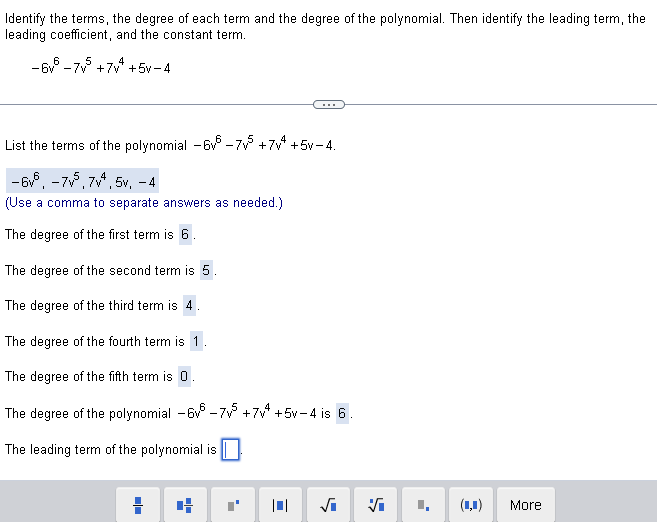 Solved Identify The Terms The Degree Of Each Term And The