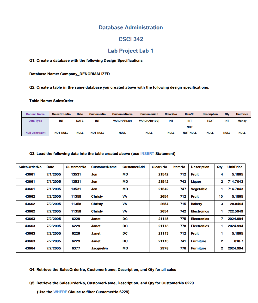 Solved Database AdministrationCSCI 342Lab Project Lab 1Q1. | Chegg.com
