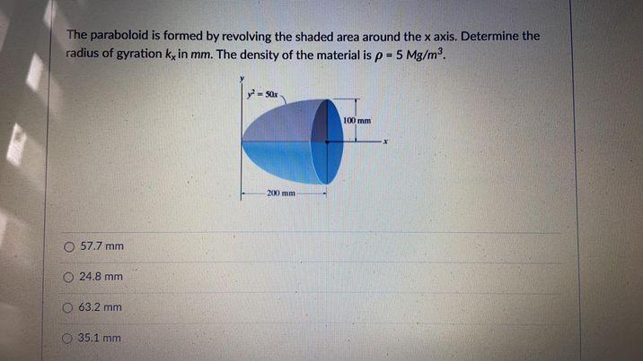 Solved The paraboloid is formed by revolving the shaded area | Chegg.com