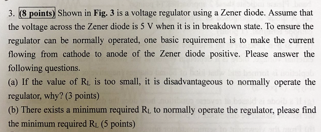 Solved 3. (8 points) Shown in Fig. 3 is a voltage regulator | Chegg.com
