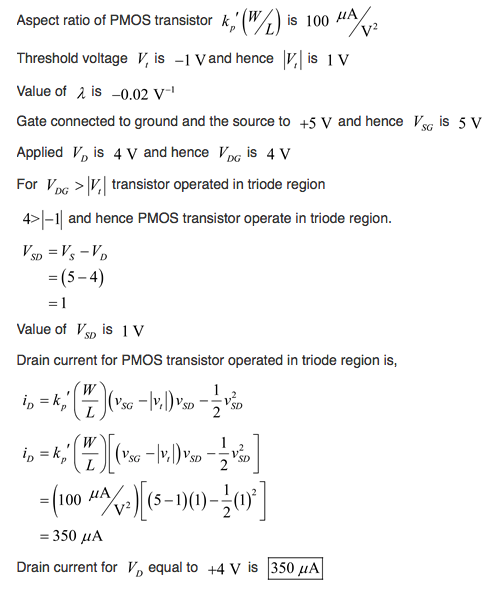 Solved Problem 12a Pmos Drain Current Assume Zero