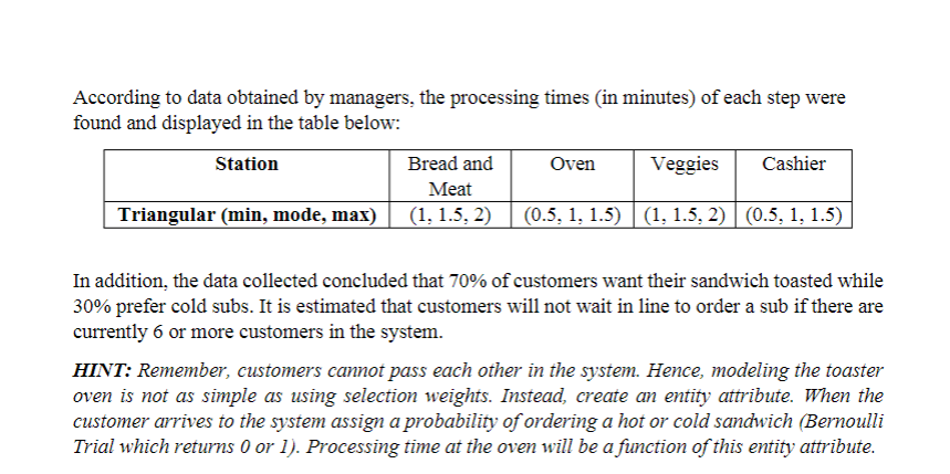 Model Description: The Subway shop in Columbia, MO is | Chegg.com