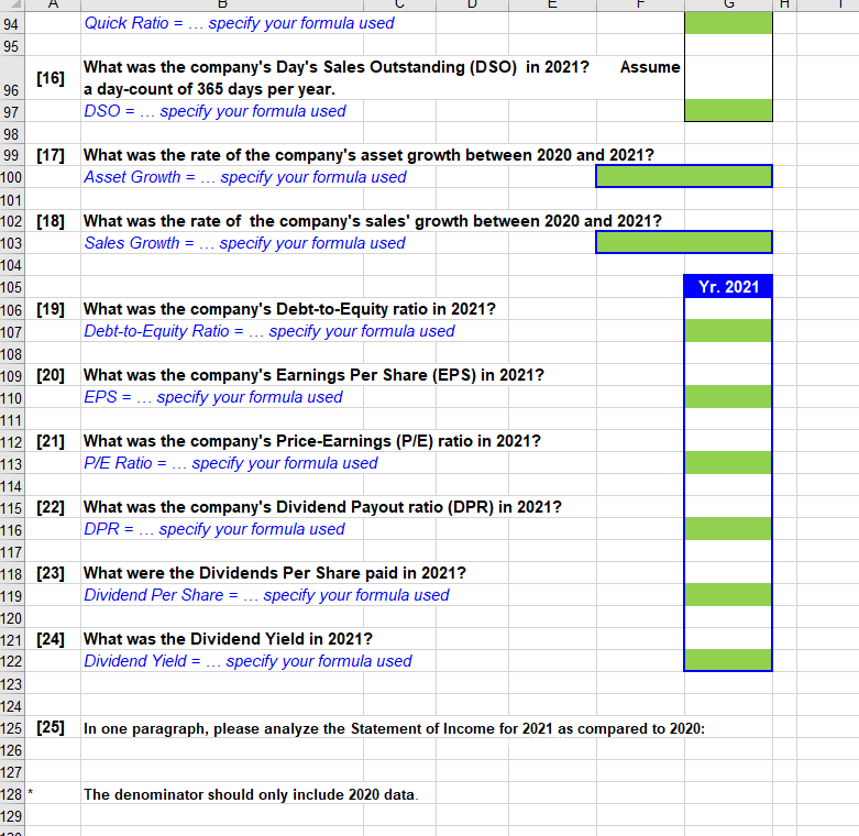 Solved Instructions A) Calculate the total Current Assets, | Chegg.com