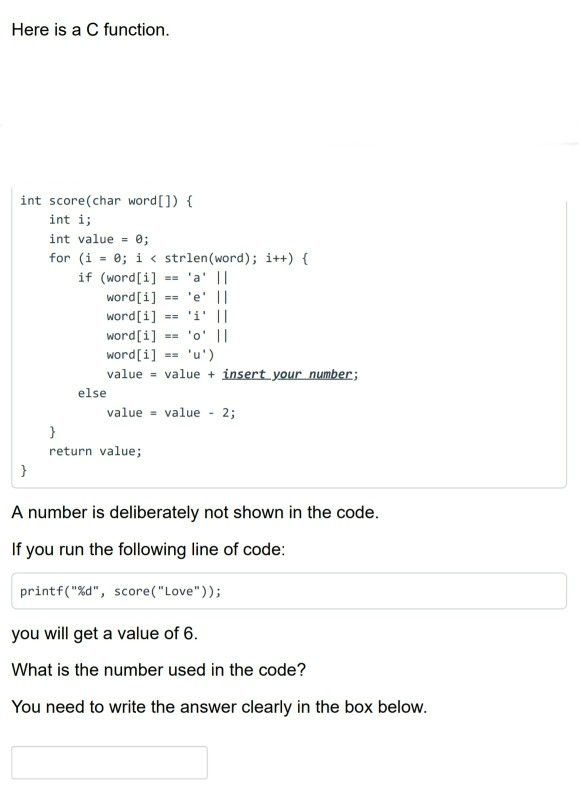 Solved Here Is A C Function Int Scorechar Word Int I 0316
