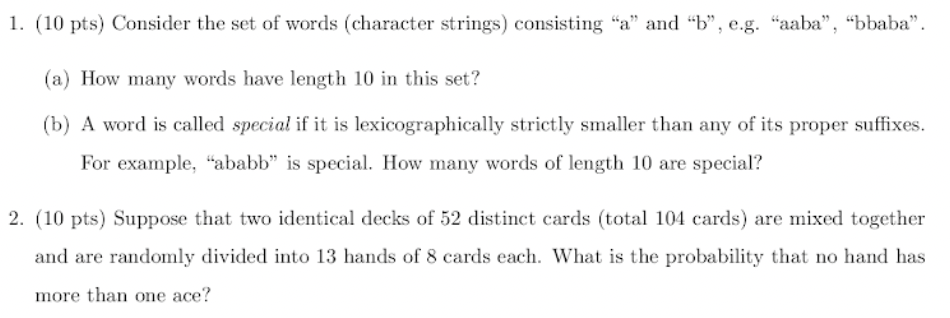 Solved 1. (10 pts) Consider the set of words (character | Chegg.com