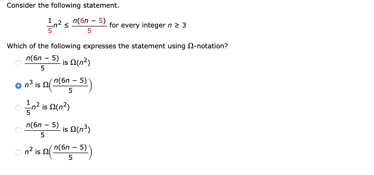 Solved Consider the following statement.15n2≤n(6n-5)5 ﻿for | Chegg.com