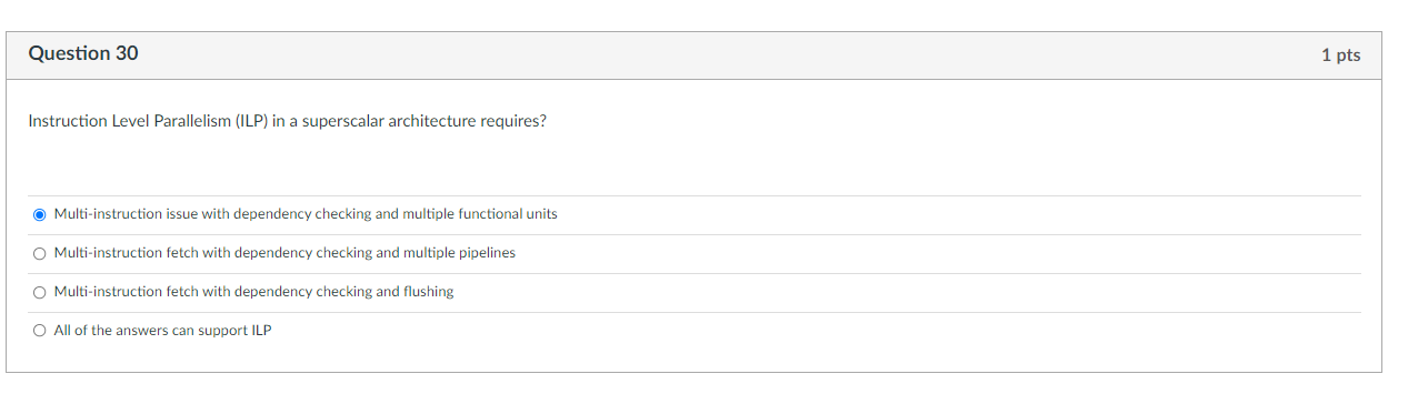 Solved Question 30 1 pts Instruction Level Parallelism (ILP) | Chegg.com