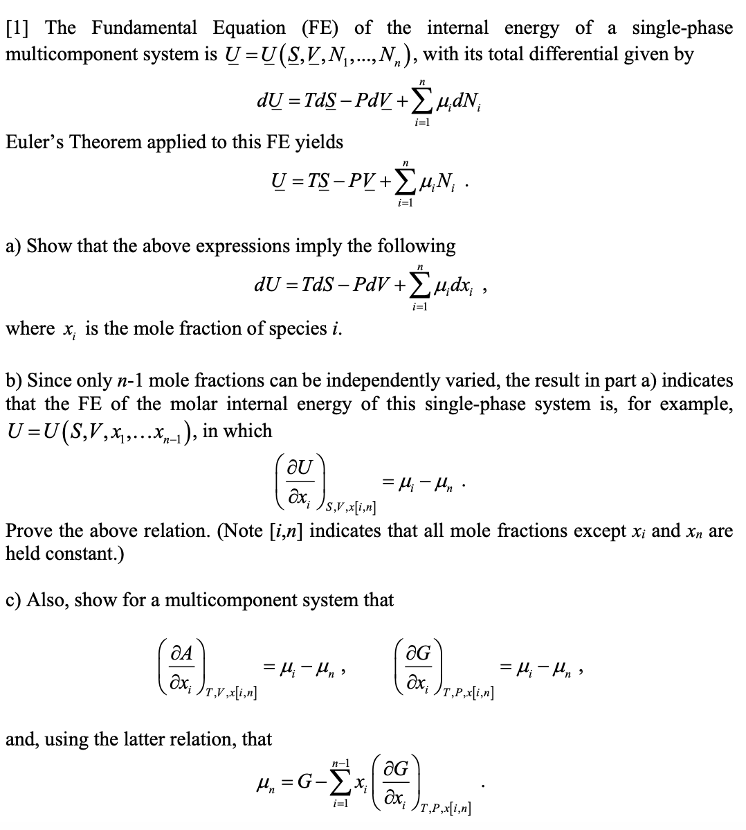 Solved [1] The Fundamental Equation (FE) of the internal | Chegg.com