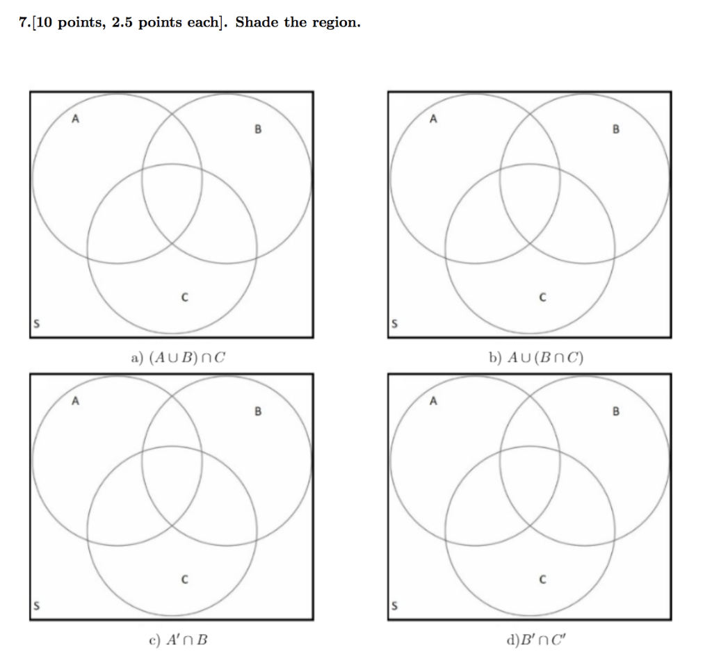 Solved 7.[10 points, 2.5 points each]. Shade the region. А B | Chegg.com