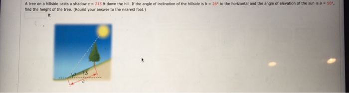 Solved A tree on a hillside casts a shadow c 215 ft down the | Chegg.com