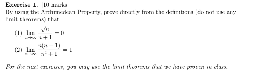 Solved Exercise 1. [10 marks By using the Archimedean | Chegg.com