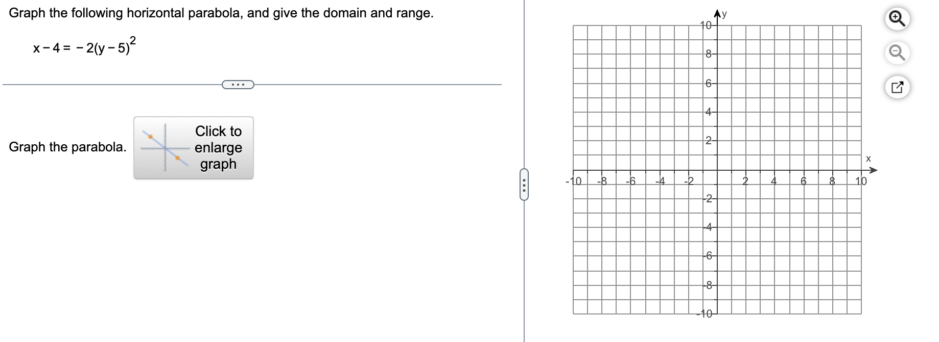 Solved 흔 Graph the following horizontal parabola, and give | Chegg.com