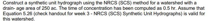 Solved Construct a synthetic unit hydrograph using the NRCS | Chegg.com