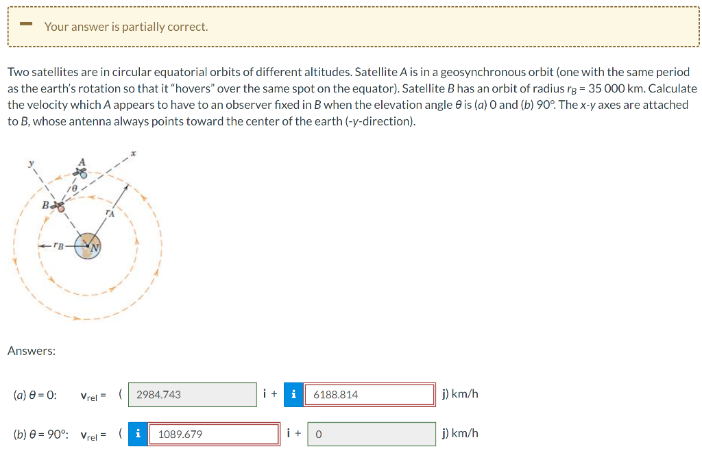 Solved Your answer is partially correct. Two satellites are | Chegg.com