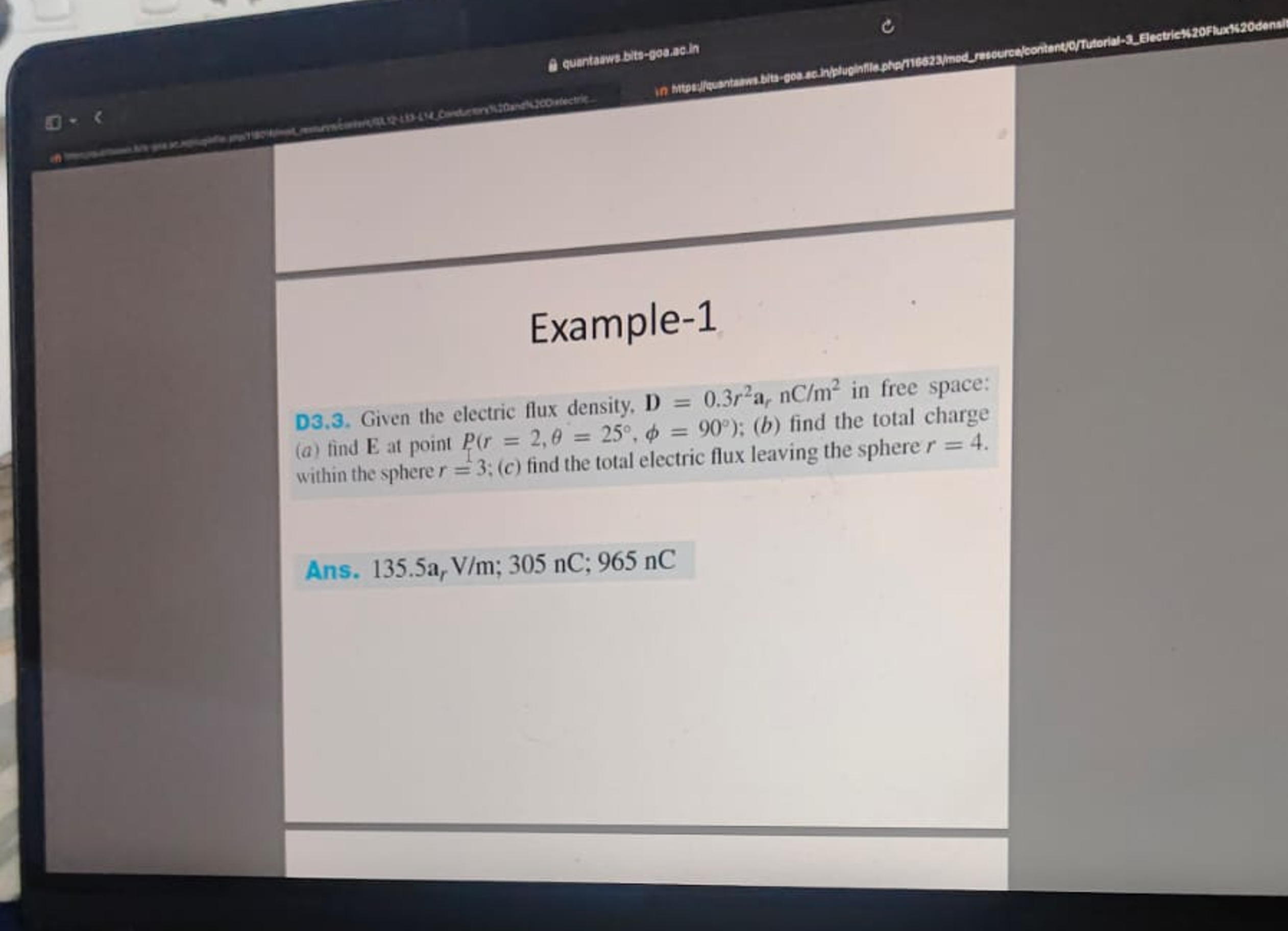 Solved Example-1D3.3. ﻿Given the electric flux density, | Chegg.com