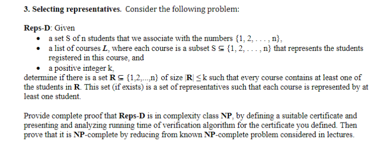 Solved 3. Selecting representatives. Consider the following | Chegg.com
