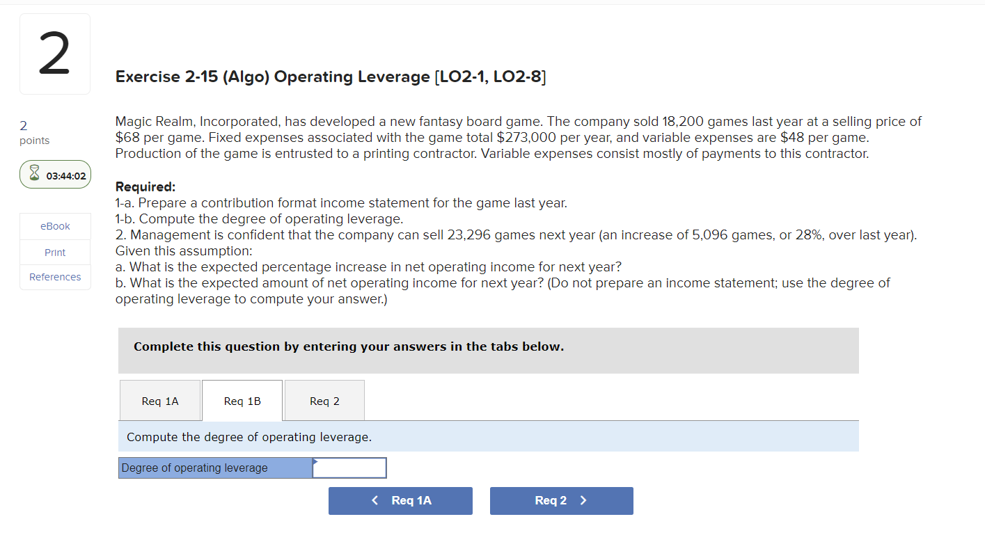 Solved Exercise 2-15 (Algo) Operating Leverage [LO2-1, | Chegg.com
