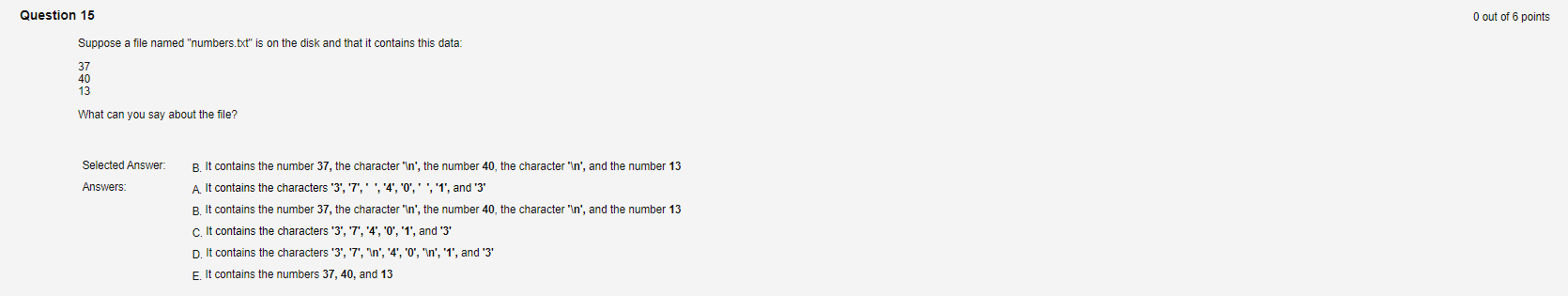 Solved Question 15 0 out of 6 points Suppose a file named | Chegg.com