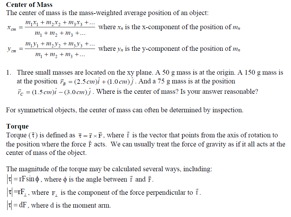 Solved Center of Mass The center of mass is the | Chegg.com